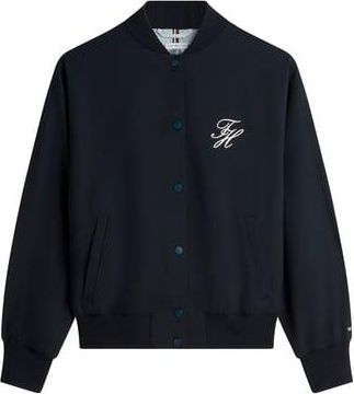 Tommy Hilfiger Veste droite brod&eacute;e &agrave; col montant en laine m&eacute;lang&eacute;e