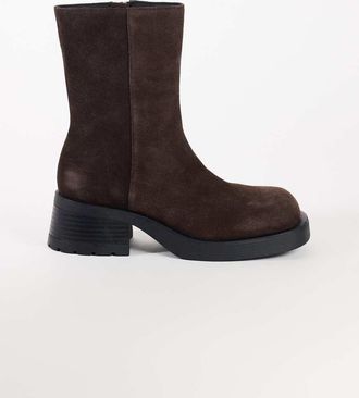 Topshop Lillian bottines chunky en daim v&eacute;ritable couleur chocolat-Marron
