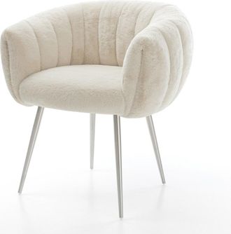 DELIFE Esszimmerstuhl Jada-Flex Pl&uuml;sch Creme-Wei&szlig; 4-Fu&szlig; konisch Edelstahl Taschenfederkern, Esszimmerst&uuml;hle