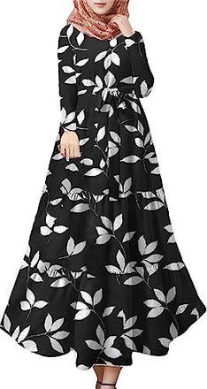 Generic 2026 Robe amincissante pour femme musulmane temp&eacute;rament floral &eacute;l&eacute;gant robe ample v&ecirc;tements de pri&egrave;re, Noir, XXL
