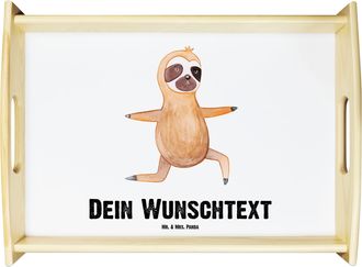 Mr. & Mrs. Panda Personalisiertes Tablett Faultier Yoga - Personalisierte Geschenke, Entspannung, Meditation, selbst gestalten, Serviertablett, Atmung, Fr&uuml;hst&uuml;ckstable