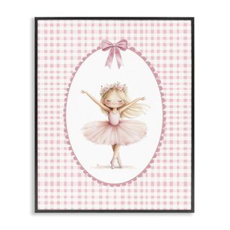 Stupell Industries Gerahmte Giclée-Kunst, Ballerina auf rosa kariert, grau, Design von Christine Simpson Art, 76,2 x 61 cm