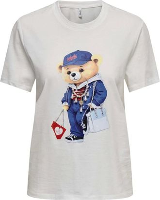 Only Only, Femme, Tops, Beige, Taille: 42 FR T-shirt imprim&eacute; en coton avec col rond et manches courtes