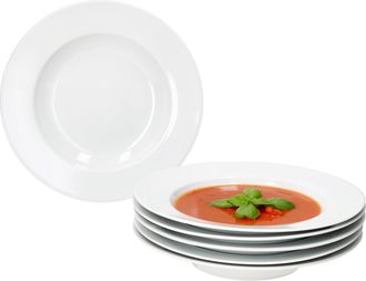 MamboCat Tommy 6er Set Suppenteller I 200ml I weiße tiefe Porzellan-Teller für 6 Personen I Teller für Salat, Suppe, Müsli, Pasta & Co. I schickes Geschirr für