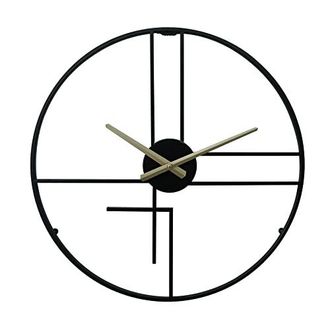 Mobili Rebecca Horloge Murale Moderne, Grande Horloge Murale, M&eacute;tal, Noir Jaune, Mobilier De Bureau Salon - Diam&egrave;tre 50 cm x P 4,5 cm - Art. RE6783