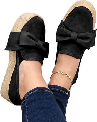 Onsoyours Slippers Espadrilles Damen Low Top M&auml;dchen Plateau Segeltuch Bogen Bowknot Flache Schuhe Plattform Loafers Mokassins Sneakers Sommerschuhe Strandsanda
