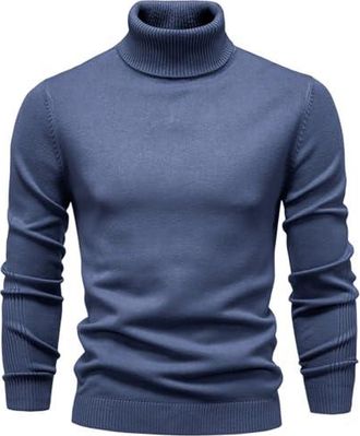 Generic Chemise c&ocirc;tel&eacute;e &agrave; col roul&eacute; pour homme, coupe ajust&eacute;e, pull en tricot d&eacute;contract&eacute; &agrave; col roul&eacute;, couche basique, hauts torsad&eacute;s, noir fonc&eacute;, XXL