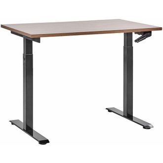 Beliani Schreibtisch Braun & Schwarz Melamin 120x72cm Manuell H&ouml;henverstellbar Rechteckig mit Kurbel Metallgestell B&uuml;ro Steh-Sitz-Tisch Stehtisch