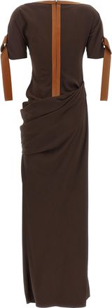 Ferragamo Asymmetrical Drape Long Dress - Brown