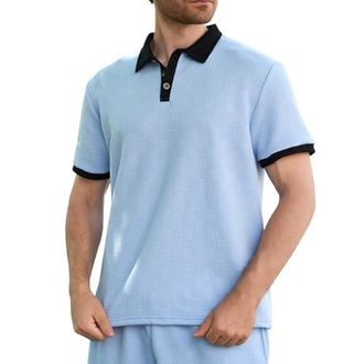 Generic Polo &agrave; manches courtes pour homme, coupe d&eacute;contract&eacute;e, boutonn&eacute;e, t-shirt short, ensemble d&eacute;t&eacute; confortable, respirant, tenue &eacute;l&eacute;gante pour le quotidie