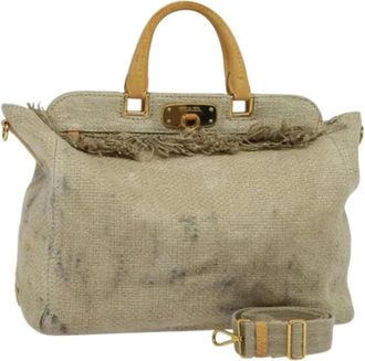 Prada Pre-owned Toile sacs-main - Femme - Pre-owned - Beige - Taille: ONE Size