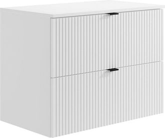 Vente-Unique Meuble sous vasque suspendu stri&eacute; avec planche - Blanc mat - 80 cm - ZEVINI