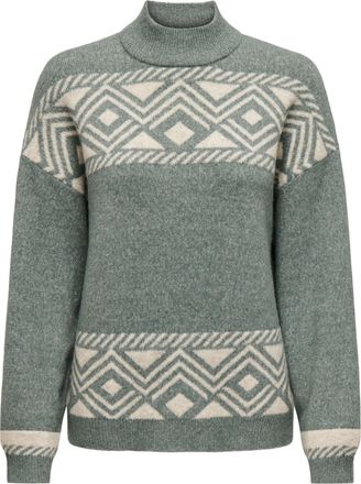 Only Damen Strickpullover ONLVICTORIA L/S Highneck Pullover KNT 15321179,Balsam Green/Pattern:Pumice Stone Jacquard,L