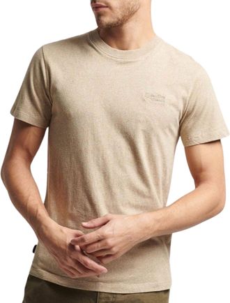 Superdry Mens Essential Logo EMB Tee T-Shirt, Tan Brown Fleck Marl, XL