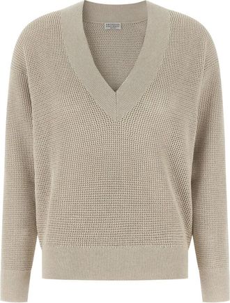 Brunello Cucinelli Femme, Pulls, Beige, Taille: 38 FR Pull col V