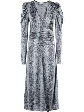 Ganni robe à imprimé peau de python - Bleu