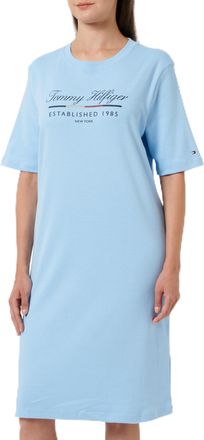 Tommy Hilfiger Damen T-Shirt Kleid Script Graphic Dress Kurzarm, Blau (Vessel Blue), XXL