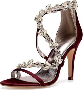Generic Chaussures De Mariage Femme Talon Aiguille Sandales Chic Satin Mari&eacute;e Dress F&ecirc;te Open Toe Chaussure Escarpin 10.5Cm,Burgundy,38 EU