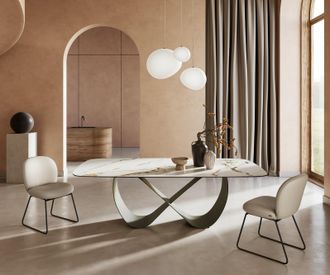 DELIFE Esstisch Edge Boot 240x120cm Keramik Calacatta Luxe Wei&szlig;-Gold-Grau Infinity Metall Effektfinish Titan, Esstische