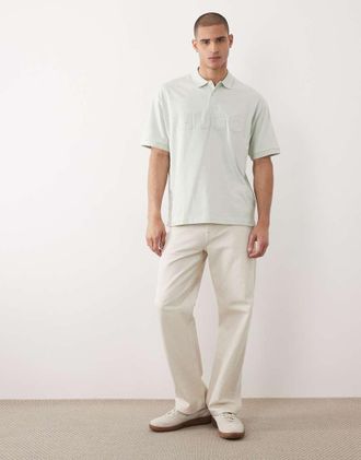 HUGO BOSS HUGO Red - T-shirt oversize &agrave; imprim&eacute; logo et col boutonn&eacute; - Vert clair