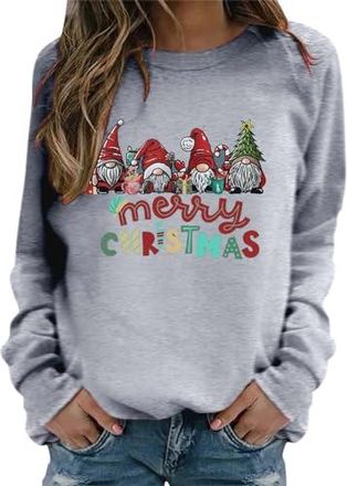 Generic Pulls, Gilets Et Sweats Femme, Sweat-Shirt à col Rond pour Femmes, imprimé Joyeux noël, col Rond, Pull décontracté à Manches Longues, Chemises dentraî