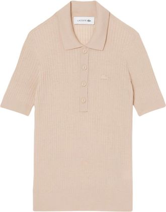 Lacoste Femme, Tops, Beige, Taille: 32 FR Pull en Laine M&eacute;rinos avec Col Polo C&ocirc;tel&eacute; 3D