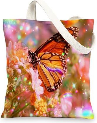 Generic Sacs fourre-tout en toile motif floral coloré, sacs dépicerie réutilisables, sacs en toile légers et lavables de style bohème chic f, coloré, 13x15 In