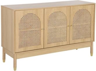 Sweeek Buffet d&eacute;cor bois et cannage 3 portes teinte naturelle 120 x 40 x 75 cm - Judith