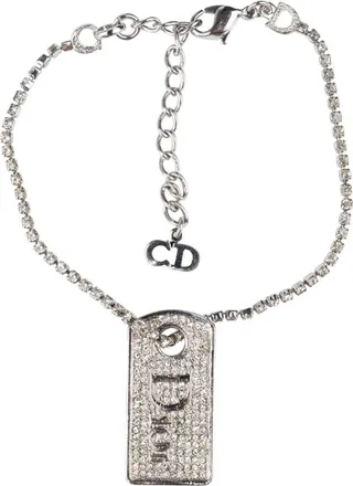 Dior Armband - Christian Dior Crystal Dog Tag Bracelet - Gr. ONE SIZE - in Silber - f&uuml;r Damen