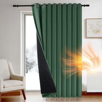 Deconovo Thermovorhang K&auml;lteschutz, Gardinen mit &Ouml;sen gegen K&auml;lte, W&auml;rmeisolierend Vorhang Verdunkelung Wohnzimmer, 220x300cm(H&ouml;hexBreite), Dunkelgr&uuml;n, 1 St&uuml;ck