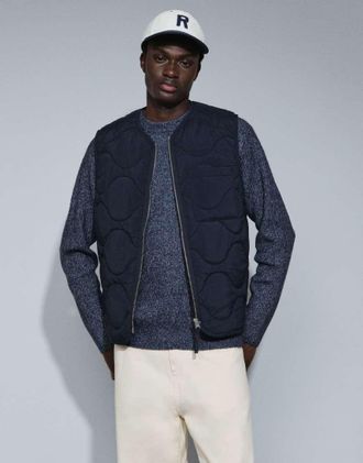 Arket gilet matelass&eacute; zipp&eacute; devant bleu marine