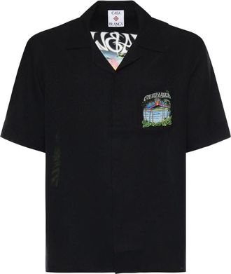 Casablanca Homme, Chemises, Noir, Taille: XL Chemise &agrave; Manches Courtes avec Imprim&eacute; Graphique