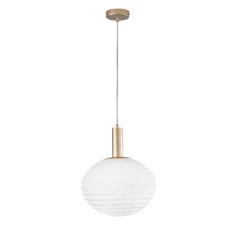 Luce-Ambiente-Design Ripple suspension in Gold Metal and White Glass 150x32 Cm
