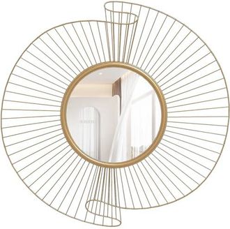 HOMCOM Miroir d&eacute;coratif Rond 60 cm avec Fixation &agrave; 360&deg;, d&eacute;coration Murale en m&eacute;tal Moderne avec d&eacute;tails pliss&eacute;s, Suspendu d&eacute;cor pour Salon, Chambre &agrave; Couche