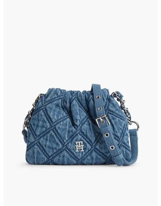 Tommy Hilfiger Sac bandouli&egrave;re matelass&eacute; en denim &agrave; monogramme TH - Bleu