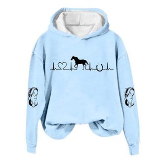 Generic 2026 Saint-Valentin Un sweat-shirt &agrave; capuche d&eacute;contract&eacute; sans poches et haut imprim&eacute; pour, bleu clair, 4XL