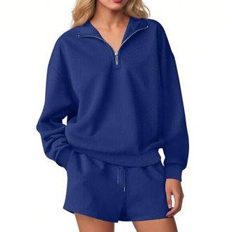 Generic Ensemble short de surv&ecirc;tement &agrave; demi-fermeture &eacute;clair pour femme - Ensemble d&eacute;contract&eacute; &agrave; col ch&acirc;le et pantalon - Tenue deux pi&egrave;ces confortable et &eacute;l&eacute;