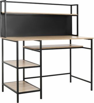 HOMCOM Homcom - Bureau informatique design industriel 4 étagères grand plateau et panneau noir métal aspect chêne clair