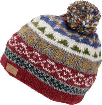 Guru Shop Bommelm&uuml;tze aus Nepal, M&uuml;tze aus Schurwolle, Winterm&uuml;tze - Rostrot/blau, Herren/Damen