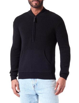 Replay Herren Strickpullover mit Rei&szlig;verschluss, Black 098 (Schwarz), L