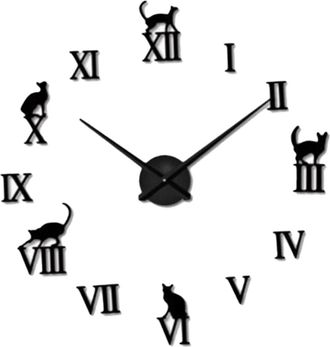 Amosfun Gro&szlig;e Acrylspiegel-wanduhr Katzen-wanduhren f&uuml;r Wohnzimmer Schlafzimmer B&uuml;ro Ger&auml;uschlose Uhr mit Modernem Design f&uuml;r Heimdekoration Schwarz