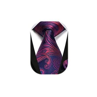 Hisdern Cravate Rose Violet Homme Paisley Mariage Cravates et Pochette Set Floral Ensemble
