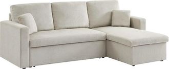 Sweeek Sweeek - 3-Sitzer Ecksofa mit Schlaffunktion, Cord, Greige