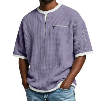 Generic DENGJIAMY Chemise gaufr&eacute;e &agrave; manches courtes tendance faux t-shirt deux pi&egrave;ces d&eacute;contract&eacute; pour vacances T-shirt de vacances avec fermeture &eacute;clair et c