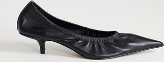 Topshop Arizona - Escarpins en cuir v&eacute;ritable fronc&eacute; &agrave; petit talon - Noir