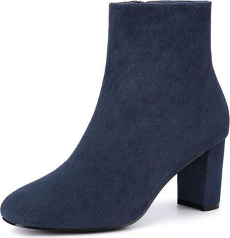 Allegra K Bottines &agrave; talons &eacute;pais avec fermeture &eacute;clair lat&eacute;rale pour femme, bleu marine, 38 EU