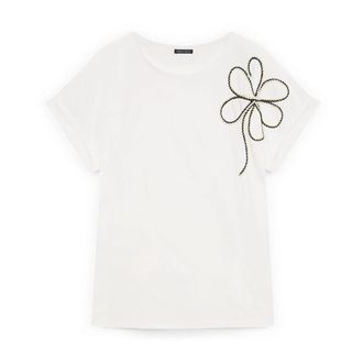 Fiorella Rubino Baumwoll-T-Shirt mit Blumenstickerei - - Tops - Damen - Wei&szlig; - XL