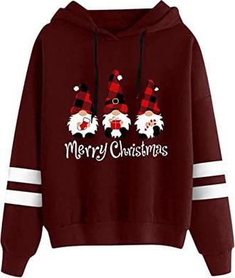 Generic Pull De Noel Femme Pull Noel Femme Sweat Noel Coupe Cool Confortable Sweat Capuche Nain Imprimé Manches Longues Loose Confortable