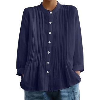 Generic Chemisier Femme Coton Lin Chic Et Elegant D&eacute;contract&eacute; Chemisiers Et Blouses D&eacute;t&eacute; Manche Longue &Agrave; Col en V L&acirc;che Haut L&eacute;ger Comfy Tunique Mode Coton Et