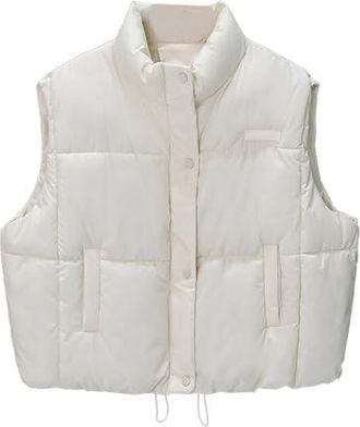 Generic Vestes pour femmes 2026 Veste d&eacute;contract&eacute;e unie &agrave; capuche avec poche zipp&eacute;e sans manches, blanc, XL